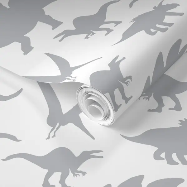 Spoonflower Animal And White Grey Miss Chiff Designs Dinosaur Traditional Wallpaper