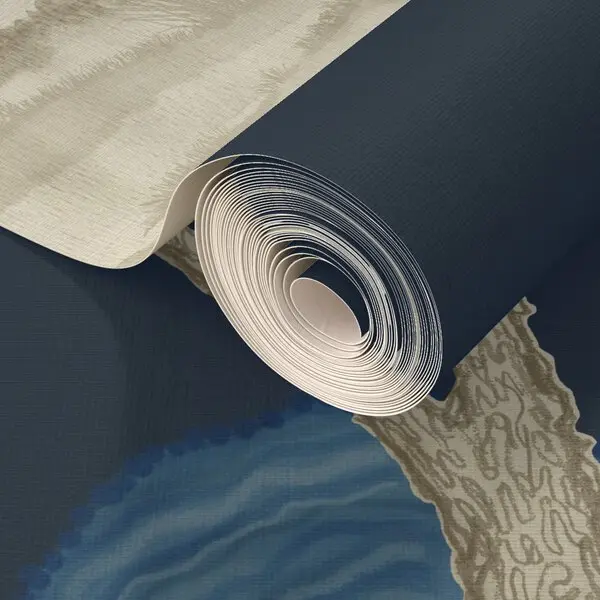 Spoonflower Navy Lemon Tree 100% Natural Sisal Grasscloth Wallcovering