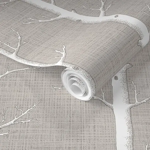 Spoonflower Tree Forest Woodland Nature Custom Removable Wallpaper - Gray,white