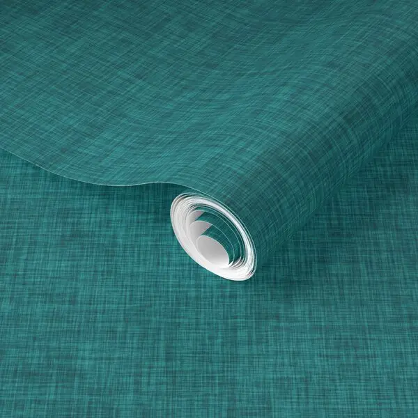 Spoonflower Teal Faux Textured Woven Look Coastal Simple Beach Custom Removable Wallpaper - Blue,teal
