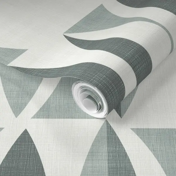 Spoonflower Field Gray Modern Farmhouse Farm Waves Cream Custom Pre-pasted Wallpaper