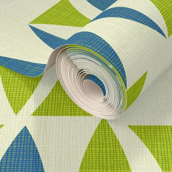 Spoonflower Field Blue Green Vintage Mint Abstract Geometric Custom Pre-pasted Wallpaper