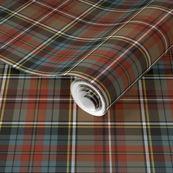 Spoonflower Wilson Wilsons Tartan Plaid Scottish Bannockburn Custom Pre-pasted Wallpaper - Brown,gray