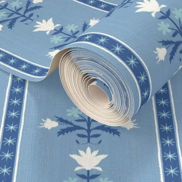Spoonflower Chambray Navy Katie Tulip Indienne Stripe 100% Natural Sisal Grasscloth Wallcovering