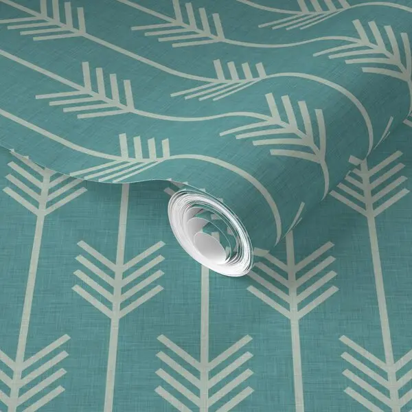 Spoonflower Arrow Blue Gray Turquoise Custom Removable Wallpaper - Blue,mint,gray