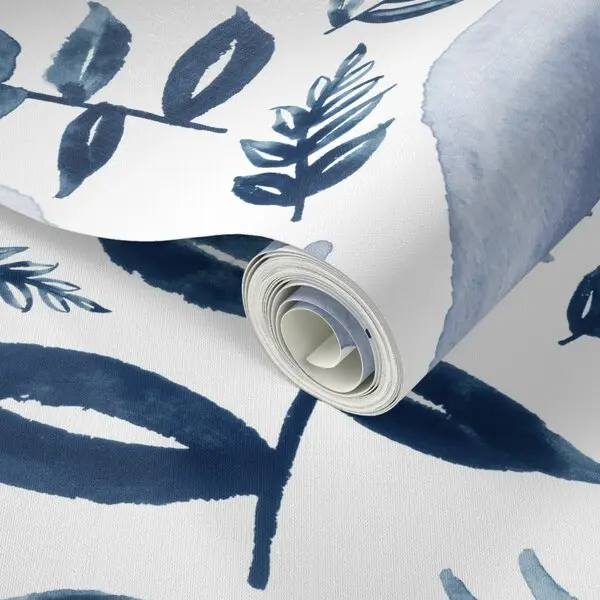 Spoonflower Blue Field Flowers Traditional Wallpaper - White,blue,gray