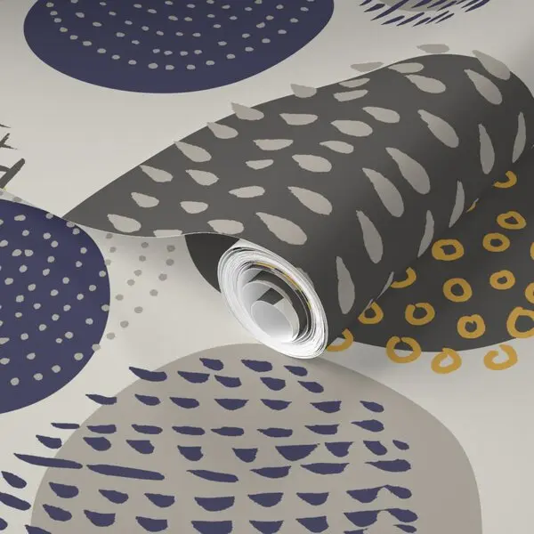 Spoonflower Blue Yellow Grey Dot Abstract Navy Custom Removable Wallpaper
