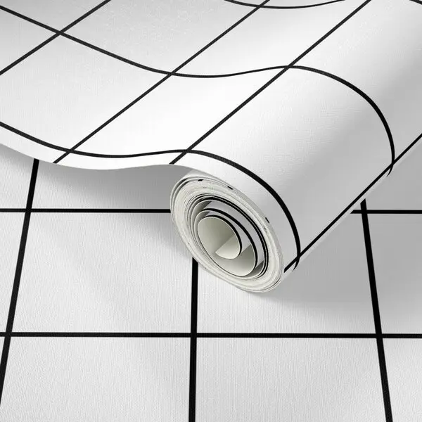 Spoonflower Grid White Black Plaid Check Geometric Modern Tile Custom Pre-pasted Wallpaper