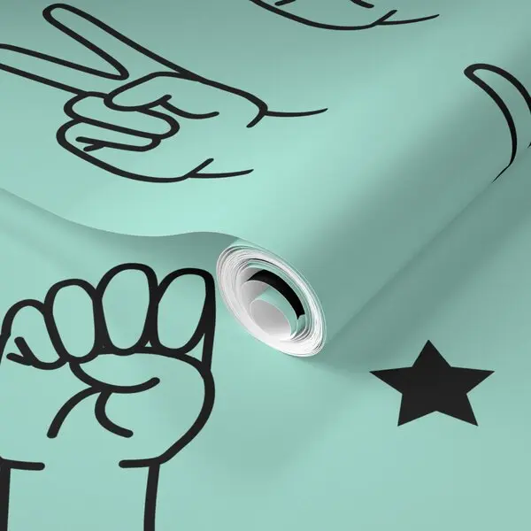 Spoonflower Cute Teal Love Hands Sign Language Asl Custom Removable Wallpaper - Turquoise,blue,teal