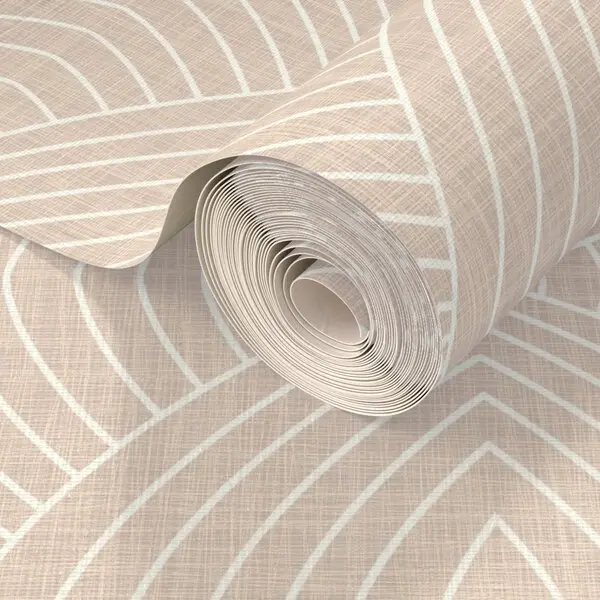 Spoonflower Art Deco Pink Lines Neutral Mindful Traditional Wallpaper - Pink,beige,gray