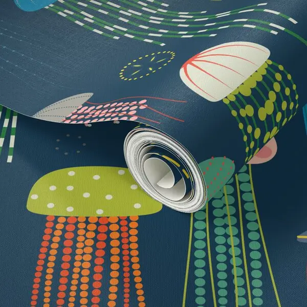 Spoonflower Colorful Jellyfish Sea Creature Tentacle Medusa Custom Removable Wallpaper