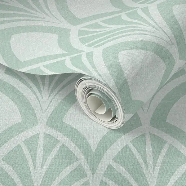 Spoonflower Vintage Retro Geometric Art Deco Spring Summer Traditional Wallpaper - Green,gray,mint