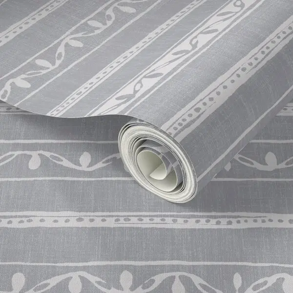 Spoonflower Cream Dots Decor Lines Neutral Decoration Custom Pre-pasted Wallpaper - Gray,beige