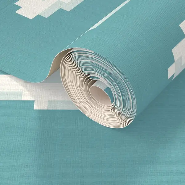 Spoonflower Pixel Clouds 100% Natural Sisal Grasscloth Wallcovering - White,blue
