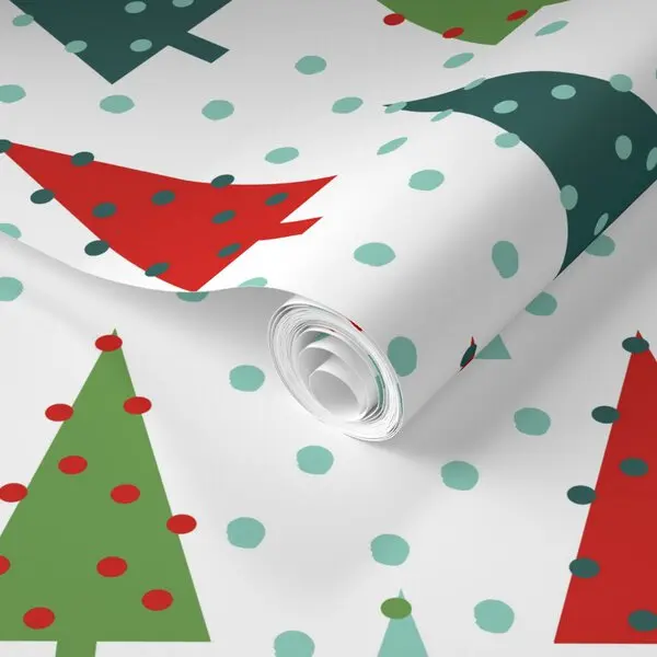 Spoonflower Holiday Christmas Tree Xmas Trees Red And Green Custom Removable Wallpaper