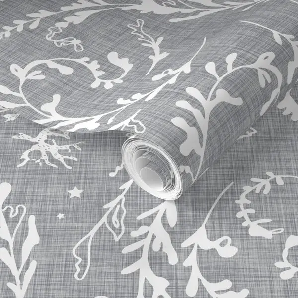 Spoonflower Seaweed Grey Nautical Ocean Sea Shell Anchor Baby Custom Removable Wallpaper - Gray,white