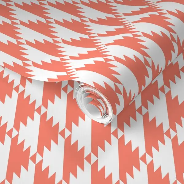 Spoonflower White Geometric Triangles Tribal Coral Southwest Traditional Wallpaper