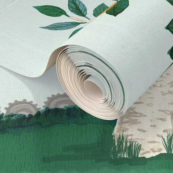 Spoonflower Citrus Grove Megan No Bird Tree 100% Natural Sisal Grasscloth Wallcovering