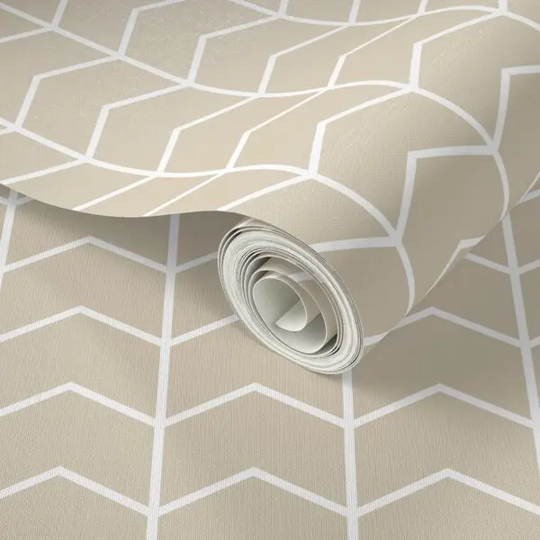 Spoonflower Chevron Tan Rustic Woods Beige Cream Neutral Arrow Custom Pre-pasted Wallpaper