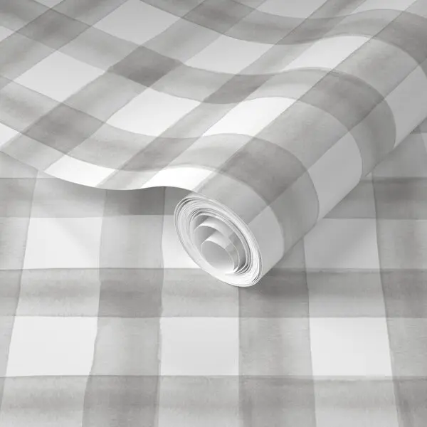 Spoonflower Plaid Grey Abstract Spring Monochrome Watercolor Custom Removable Wallpaper - Gray