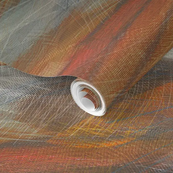 Spoonflower Landscape Caramel Orange Rust Southwest Desert Custom Pre-pasted Wallpaper - Brown,gray