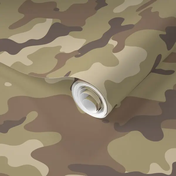 Spoonflower Camo Camouflage Brown Desert Custom Pre-pasted Wallpaper - Brown,beige,gray