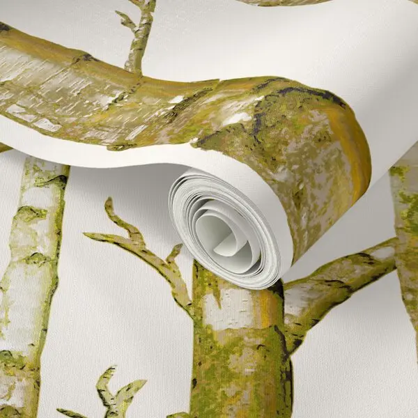 Spoonflower Birch Birches Gold Custom Removable Wallpaper