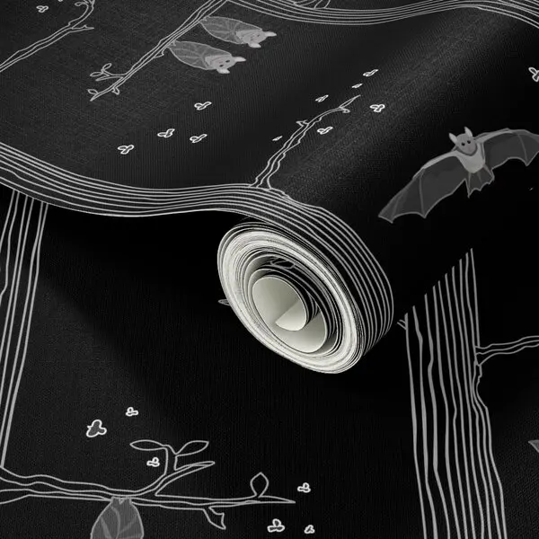 Spoonflower Bats Halloween Tree Spooky Black Fireflies Custom Removable Wallpaper
