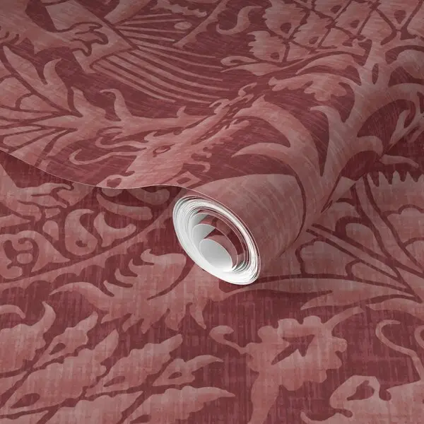 Spoonflower Renaissance Damask Red Historic Medieval Animal Traditional Wallpaper
