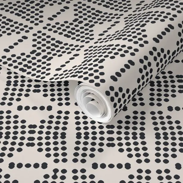 Spoonflower Dotted Black Triangle Geo Geometric Polka Custom Pre-pasted Wallpaper - Brown,white,gray