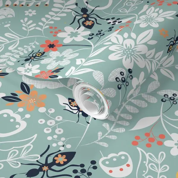 Spoonflower Little World Nature Fantasy Microscopic Traditional Wallpaper - Blue,black,teal
