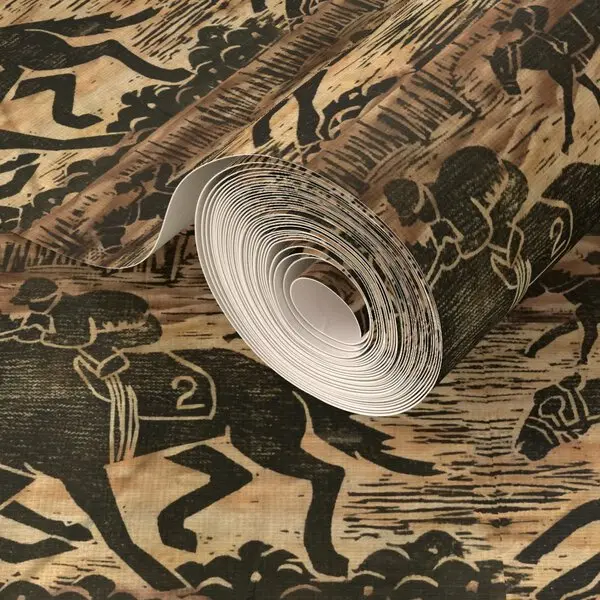 Spoonflower Race Day Carved Block 100% Natural Sisal Grasscloth Wallcovering