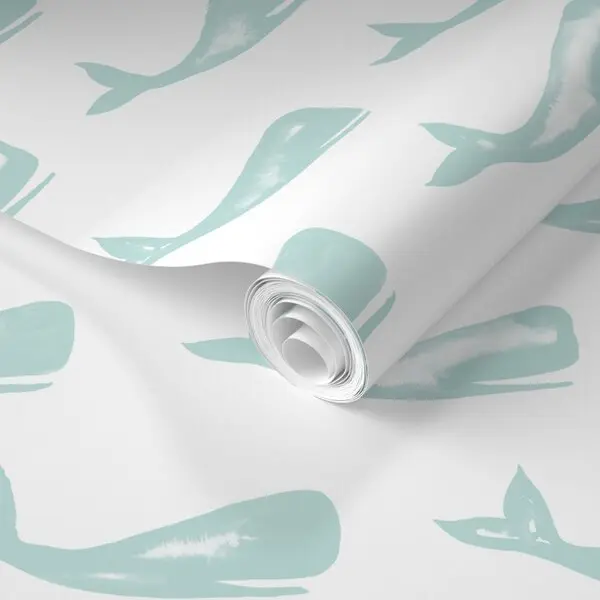 Spoonflower Ocean Seaglass Sea Beach Nautical Whales Traditional Wallpaper - White,teal,gray