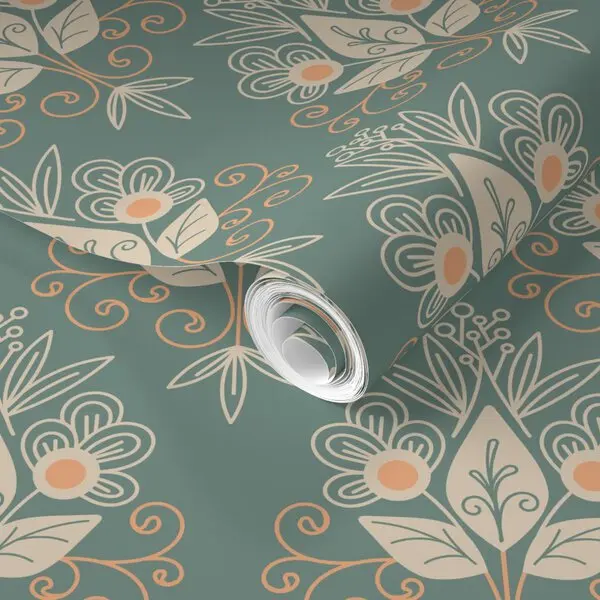 Spoonflower Art Deco Sage Green Botanical Mindful Tranquil Custom Pre-pasted Wallpaper