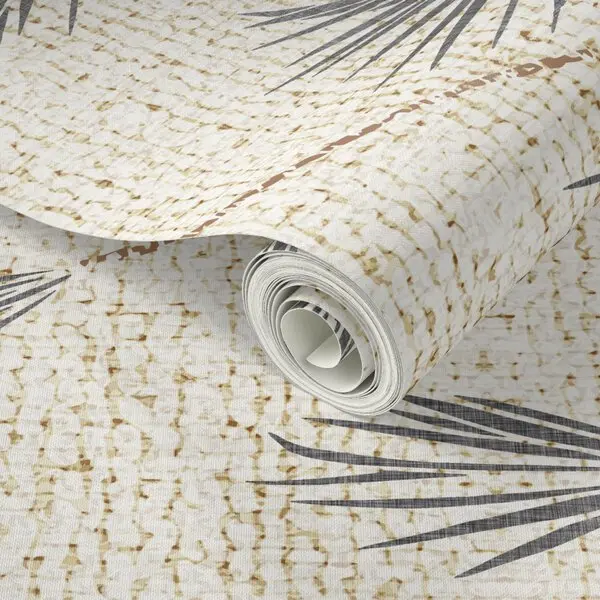 Spoonflower Texture Woven Palm Jungle Custom Pre-pasted Wallpaper - Gray,beige