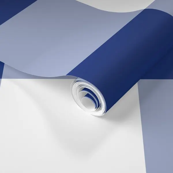 Spoonflower Gingham Buffalo Check Blue And White Savoy Cobalt Custom Pre-pasted Wallpaper
