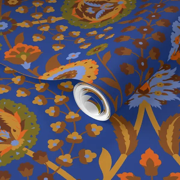 Spoonflower Asian Renaissance Persian Custom Removable Wallpaper - Purple,orange,blue