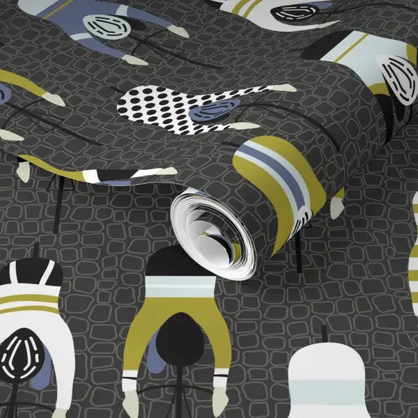 Spoonflower Bicycle France Bike Sport Race Cycle Health Custom Pre-pasted Wallpaper - Gray,green,blue