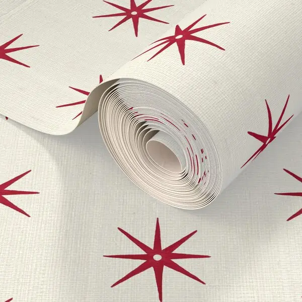 Spoonflower Layout And Light Cream Stars 100% Natural Sisal Grasscloth Wallcovering - Red