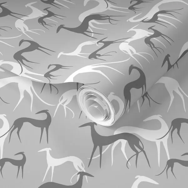 Spoonflower Greyhound Sighthounds Neutral White Hound Traditional Wallpaper
