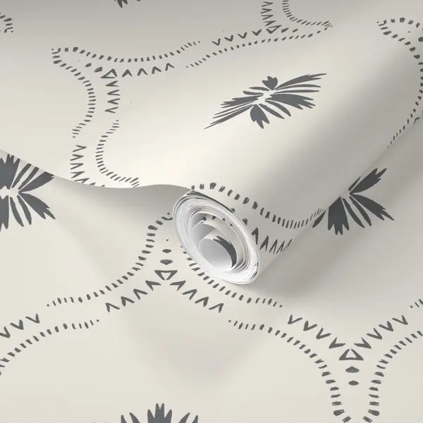 Spoonflower Wildflower Gray Geo Geometric Boho Bohemian Custom Pre-pasted Wallpaper - Gray,white