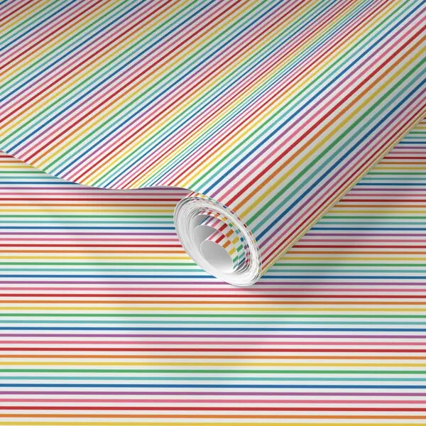 Spoonflower Stripes Horizontal Colorful Custom Pre-pasted Wallpaper