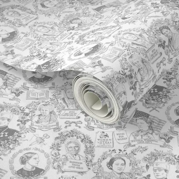 Spoonflower White Suffragette Feminism Sisterhood Civil Rights Custom Pre-pasted Wallpaper - Black,white,gray