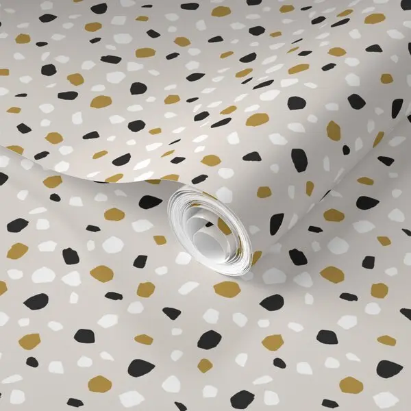 Spoonflower Sand Terrazzo Ochre Marjolein Rooijmans Traditional Wallpaper - White,brown,gray