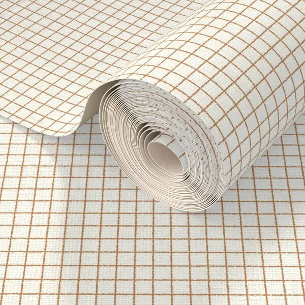 Spoonflower Simple Grid White Tawny 100% Natural Sisal Grasscloth Wallcovering - White,brown,beige