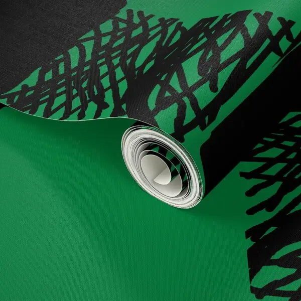 Spoonflower Plaid Black Custom Removable Wallpaper - Green,black
