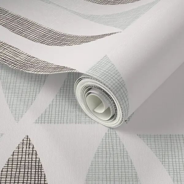 Spoonflower Field Gray Brown Waves Modern Farmhouse Geometric Custom Pre-pasted Wallpaper