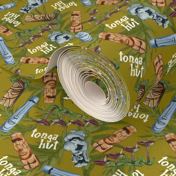 Spoonflower Tonga Hut Pattern Bg 100% Natural Sisal Grasscloth Wallcovering