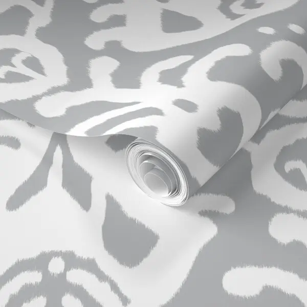 Spoonflower Gray Ikat Grey Abstract Neutral Tribal Ethnic Boho Custom Pre-pasted Wallpaper - Gray,white,blue