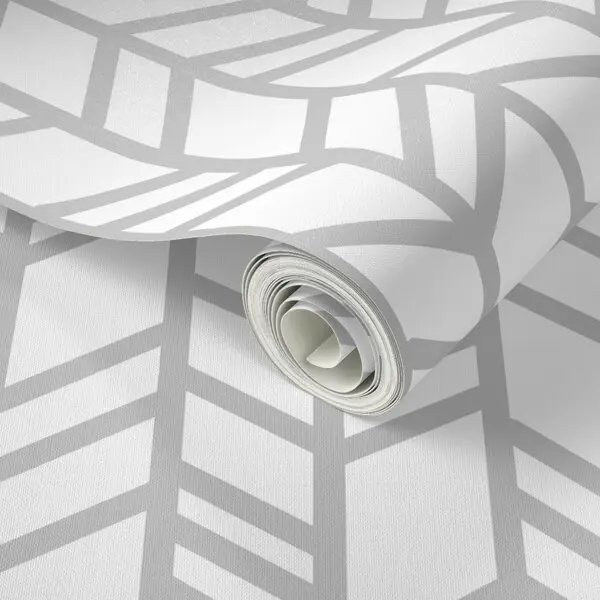 Spoonflower Herringbone Light Gray White Chevron Modern Custom Pre-pasted Wallpaper - Gray,white